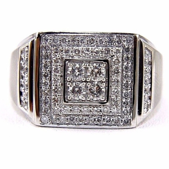 Jewelry | Round Cut Diamond Square Mens Ring 14k Wg 112ct | Poshmark